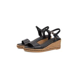 Tommy Hilfiger Damen Keilsandalette "MID WEDGE ESPAD LEATHER", Gr. 40schwarz, Leder, unifarben, Schuhe, Sommerschuh, Riemchensandale mit