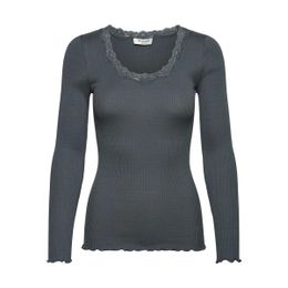 rosemunde Damen Langarmshirt "Babette Silk Blouse mit Seide"stormy weather, Gr. XL, clean, Feinripp, Obermaterial: 70% Seide, 30% Baumwolle, Shirts,