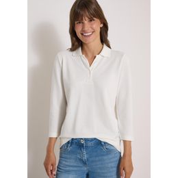 Cecil Damen Poloshirtvanillewei&szlig;, Gr. XS, unifarben, Web;Stoff;Piqu&eacute;, 48% Baumwolle, 48% Modal, 4% Elasthan, Shirts, mit 3/4 &Auml;rmeln