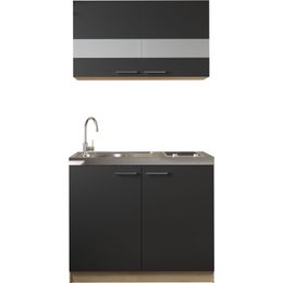 Pantryk&uuml;che respekta, B:100cm H:200cm T:60cmk&uuml;che: schwarz, front: schwarz, korpus: eiche s&auml;gerau nachbildung, Komplettk&uuml;chen-Sets, "Merle", Breite