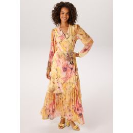 Aniston CASUAL Damen Wickelkleidgelb, apricot, rosa, moosgr&uuml;n, orange, oliv, braun, marine, wei&szlig;, beere, taupe, Gr. 42, bedruckt, gebl&uuml;mt, Jersey,