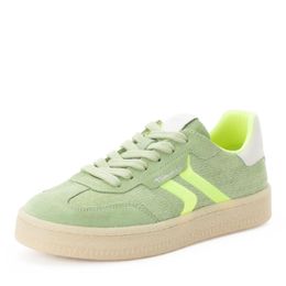 Tamaris Damen Plateausneaker, Gr. 38mint, neongr&uuml;n, Glattleder, Veloursleder, Fischgratmuster, unifarben mit Farbeinsatz, Schuhe, Freizeitschuh,
