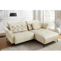 Riess Ambiente Modernes Ecksofa MARRAKESCH 265cm beige Samt 3-Sitzer inkl. Kissen Ottomane rechts Riess-Ambiente L-Form Wohnzimmer
