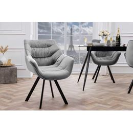 Riess Ambiente Design Stuhl THE DUTCH COMFORT grau Samt Retro Stil mit Armlehnen Polsterstuhl Riess-Ambiente Esszimmerstuhl K&uuml;chenstuhl