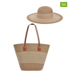 BLE 2tlg. Set: Strohhut & Shopper in Hellbraun - 14% | Damen-muetzen-caps