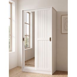 Garderobenschrank OTTO HOME, B:93cm H:184cm T:37cmwei&szlig;, Massivholz, Flur, Schr&auml;nke, "Malm&ouml; Mehrzweckschrank mit Schiebet&uuml;ren und Spiegel", aus