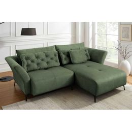Riess Ambiente Modernes Ecksofa MARRAKESCH 265cm gr&uuml;n Samt 3-Sitzer inkl. Kissen Ottomane rechts Riess-Ambiente L-Form Wohnzimmer
