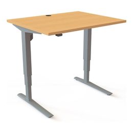 STIER Steh-Tisch 501-43 elektrisch h&ouml;henverstellbar 100 x 80cm Buche/Silber 65-125cm (907759)