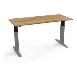 STIER Schreibtisch 501-23 elektrisch h&ouml;henverstellbar 180 x 80cm Nussbaum/Silber melaminbeschichtet 68-120cm (907752)