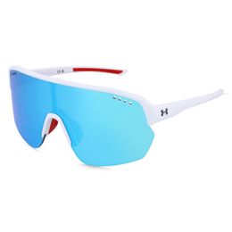 Under Armour UA GAMEDAY II/G | Unisex-Sonnenbrille | Fassung: Halbrand, Monoscheibe, Kunststoff, Wei&szlig; Matt | Glasfarbe: Blau