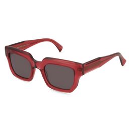 Fielmann LN 082 SUN FA SKYLER | Unisex-Sonnenbrille | Fassung: Vollrand, Quadratisch, Acetat, Rot Transparent | Glasfarbe: Grau