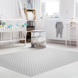 Vinylteppich - Wei&szlig;e Punkte auf Grau - Illustration weiss Vinylmatte Punkte Kinderzimmer