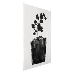 Bilderwelten Alu Dibond Outdoor Bild Blumen schwarz weiss Tropisch wetterfest - Grafische Pflanzenwelt - Schwarze Bl&auml;tter - Deko Wohnzimmer Schlafzimmer