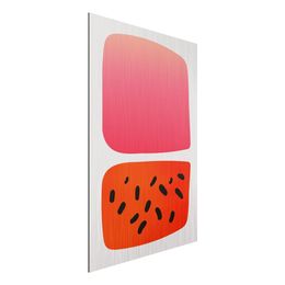 Bilderwelten Alu Dibond Outdoor Bild originell rot Abstrakt wetterfest - Abstrakte Formen - Melone und Rosa - Deko Wohnzimmer Schlafzimmer