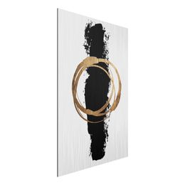 Bilderwelten Alu Dibond Outdoor Bild originell gold Abstrakt wetterfest - Abstrakte Formen - Gold und Schwarz - Deko Wohnzimmer Schlafzimmer