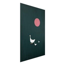 Bilderwelten Alu Dibond Outdoor Bild Tiere petrol Illustration wetterfest - Familie Gans auf Wanderschaft - V&ouml;gel Kinderzimmer Baby M&auml;dchen Jungen
