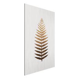 Bilderwelten Alu Dibond Outdoor Bild originell gold modern wetterfest - Goldenes Blatt - Farn - Deko Wohnzimmer Schlafzimmer