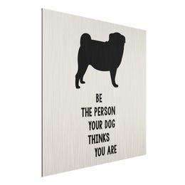 Bilderwelten Alu Dibond Outdoor Bild Tiere schwarz weiss modern wetterfest - Denkender Mops - Hund Wohnzimmer Schlafzimmer