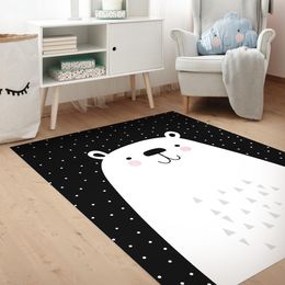 Bilderwelten Vinylteppich Illustration schwarz Tiere Vinylmatte - Tierpark mit Mustern - Eisb&auml;r - B&auml;r Kinderzimmer