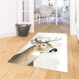 Vinylteppich - Waldfreunde - Hirsch - Illustration braun Tiere Aquarell Hirsch Kinderzimmer