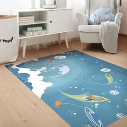 Vinylteppich - No.MW16 Buntes Weltraumtreiben - Illustration blau Himmel Vinylmatte Himmel Kinderzimmer