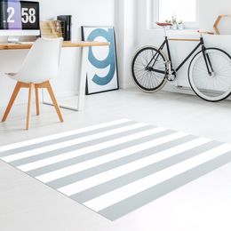 Vinylteppich - No.YK53 Querstreifen Grau Wei&szlig; - Illustration grau Vinylmatte Streifen Kinderzimmer