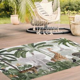 Vinylteppich - Majest&auml;tische Tierwelt im Dschungel - Tropisch gr&uuml;n Wald Vinylmatte B&auml;ume Kinderzimmer