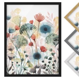 Aquarell Bild mit Rahmen Wildblumen im Sommer I