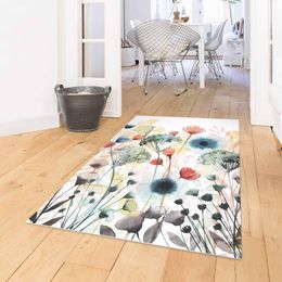 Bilderwelten Vinylteppich Landhaus weiss Blumen Aquarell - Wildblumen im Sommer I - Deko K&uuml;che Badezimmer Flur