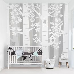 Bilderwelten Tapete - Fototapete Kinderzimmer Birkenwald - B&auml;ume im Wald Grau - Babyzimmer Jungen M&auml;dchen Kindertapete auch selbstklebend