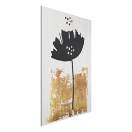 Bilderwelten Alu Dibond Outdoor Bild Blumen gold modern wetterfest - Goldene Mohn Blume - Deko Wohnzimmer Schlafzimmer