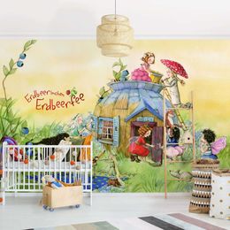 Bilderwelten Fototapete Vliestapete Illustration Aquarell bunt - Erdbeerinchen Erdbeerfee - Bei Heidi - Deko Kinderzimmer Baby M&auml;dchen Jungen