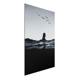 Bilderwelten Alu Dibond Outdoor Bild Strand schwarz weiss Motiv wetterfest - Stille Wasser - Landschaft Wohnzimmer Schlafzimmer