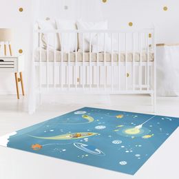 Vinylteppich - No.MW16 Buntes Weltraumtreiben - Illustration blau Himmel Vinylmatte Himmel Kinderzimmer