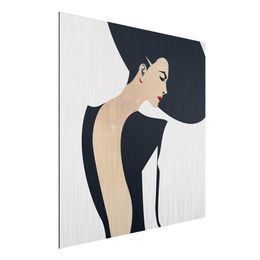 Bilderwelten Alu-Dibond Outdoor Bild Dame mit Hut in Dunkelblau