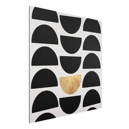 Bilderwelten Alu Dibond Outdoor Bild originell schwarz weiss Abstrakt wetterfest - Geometrischer Halbkreis II - Deko Wohnzimmer Schlafzimmer