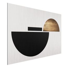 Bilderwelten Alu Dibond Outdoor Bild originell schwarz weiss Abstrakt wetterfest - Geometrischer Halbkreis I - Deko Wohnzimmer Schlafzimmer