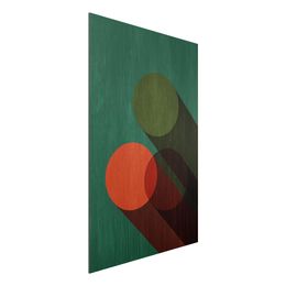 Bilderwelten Alu Dibond Outdoor Bild originell gr&uuml;n Abstrakt wetterfest - Abstrakte Formen - Kreise in Gr&uuml;n und Rot - Deko Wohnzimmer Schlafzimmer