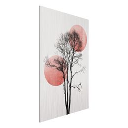 Bilderwelten Alu Dibond Outdoor Bild Wald rosa Illustration wetterfest - Baum im Nachthimmel - B&auml;ume Wohnzimmer Schlafzimmer