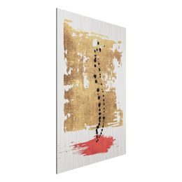 Bilderwelten Alu Dibond Outdoor Bild originell gold Abstrakt wetterfest - Abstrakte Formen - Gold und Rosa - Deko Wohnzimmer Schlafzimmer