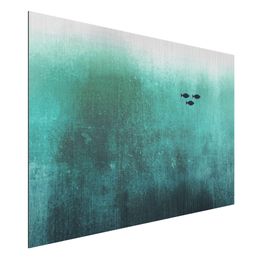 Bilderwelten Alu Dibond Outdoor Bild Tiere petrol modern wetterfest - Fische in der Tiefsee - Fische Wohnzimmer Schlafzimmer