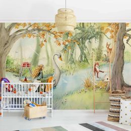 Bilderwelten Kindertapete Kinderzimmer M&auml;dchen - Lilia die kleine Elben Prinzessin - Wald Fee Schwanenboot Fototapete M&auml;dchenzimmer Kindertapete