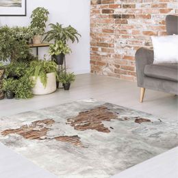 Bilderwelten Vinylteppich Shabby grau Weltkarte 3D-Effekt - Shabby Beton Backstein Weltkarte - Karten K&uuml;che Badezimmer Flur