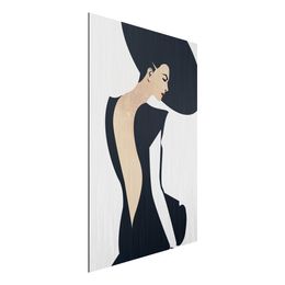 Bilderwelten Alu Dibond Outdoor Bild Portrait blau Illustration wetterfest - Dame mit Hut in Dunkelblau - Deko Wohnzimmer Schlafzimmer