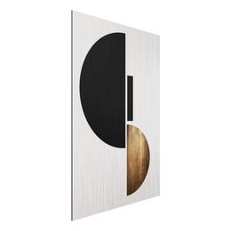 Bilderwelten Alu Dibond Outdoor Bild originell schwarz weiss Abstrakt wetterfest - Geometrischer Halbkreis I - Deko Wohnzimmer Schlafzimmer