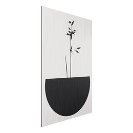 Bilderwelten Alu Dibond Outdoor Bild Blumen schwarz weiss Tropisch wetterfest - Grafische Pflanzenwelt - Zartes Wachstum - Deko Wohnzimmer Schlafzimmer
