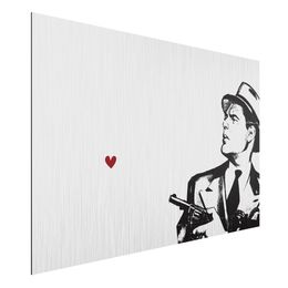 Bilderwelten Alu Dibond Outdoor Bild Portrait schwarz weiss Illustration wetterfest - Love and Gun - Deko Wohnzimmer Schlafzimmer