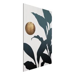 Alu Dibond Outdoor Bild - Goldener Mond im Dschungel - petrol Tropisch wetterfest Deko Wohnzimmer Schlafzimmer