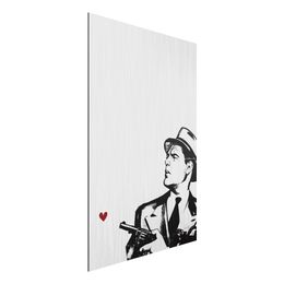 Bilderwelten Alu Dibond Outdoor Bild Portrait schwarz weiss Illustration wetterfest - Love and Gun - Deko Wohnzimmer Schlafzimmer