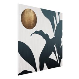 Alu Dibond Outdoor Bild - Goldener Mond im Dschungel - petrol Tropisch wetterfest Deko Wohnzimmer Schlafzimmer